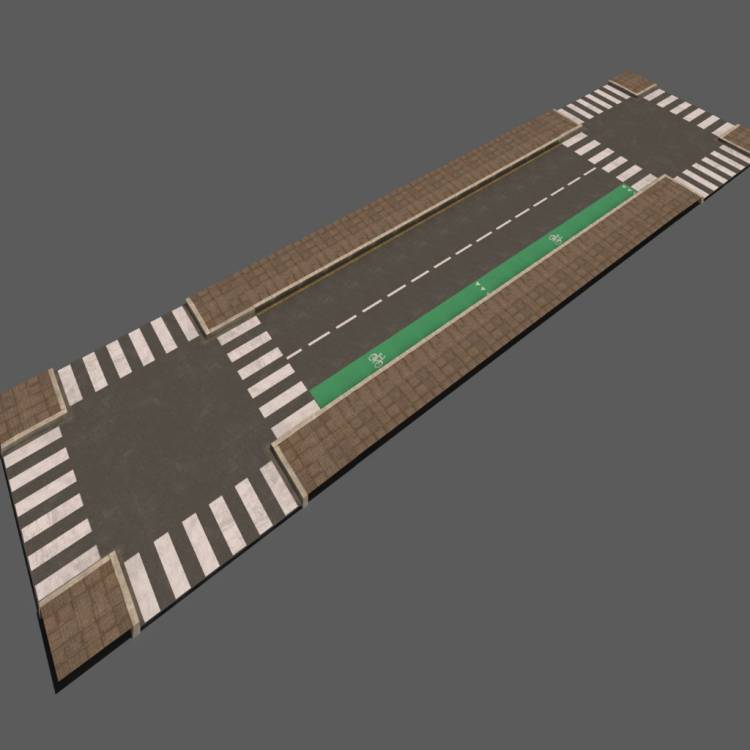 Street Road 7 Crosswalk - Bicycle Lane - RailClone library for 3ds Max